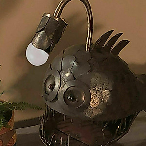 Creative Rustic USB Angler Fish Lamp Shark Lamp Handmade Unique Lamp LED Light,Floor-Standing USB Interface Retro Art Table Lamps (Large)