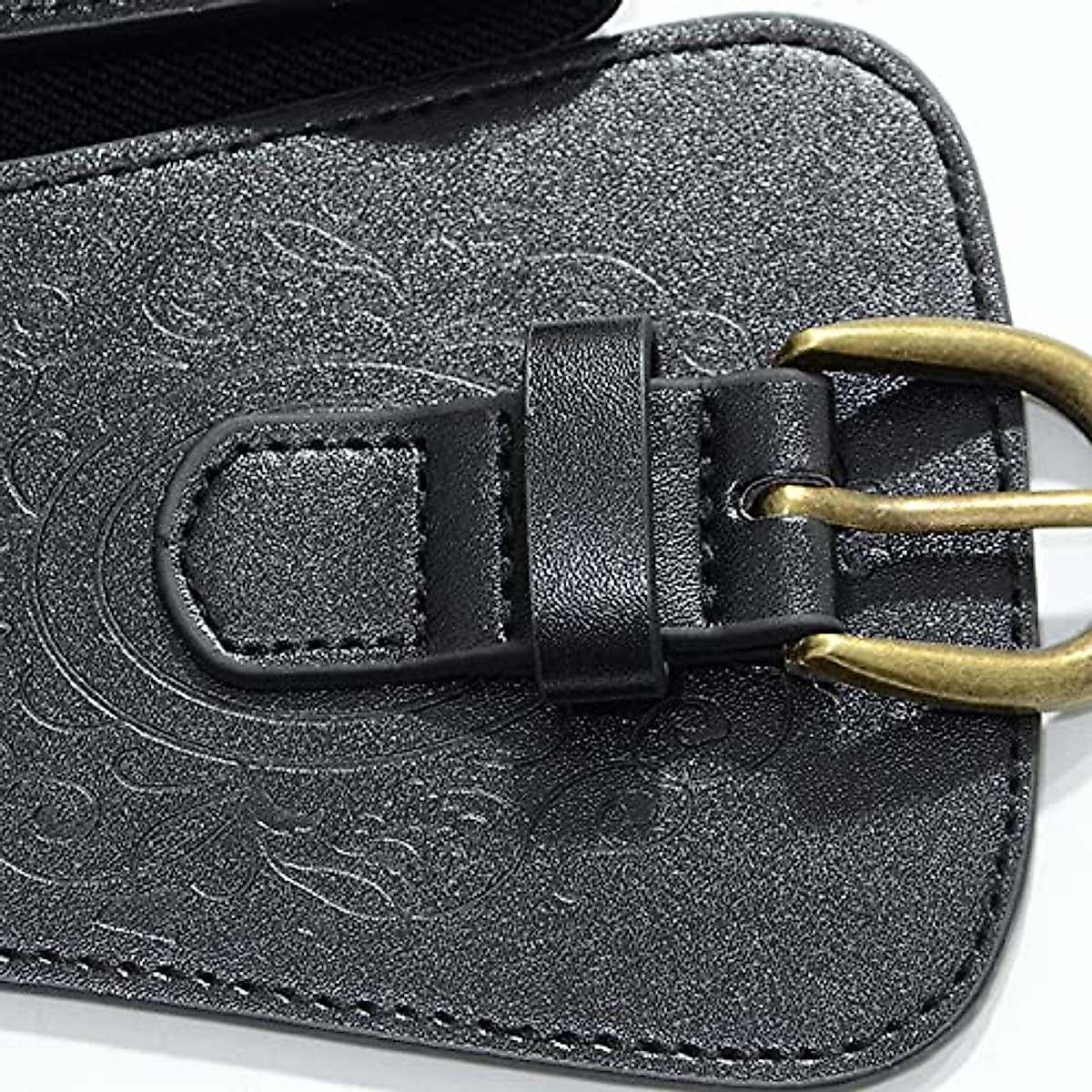 AWOCAN Women Leather PU Elastic Stretchy Corset Cinch Belt Print Retro Cinch Belt Wide Waist Belt (black)