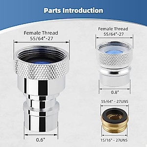 2pcs Portable Dishwasher Faucet Adapter, Sink Faucet Adapter Connection for Dishwasher, Can Be Used As Faucet Aerator, 15/16-27 Male Outside and 55/64-27 Female Inside, Chrome