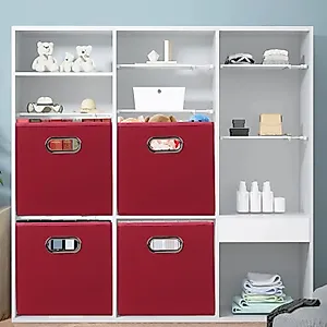 MILILOVE 4Pcs Felt Storage Basket 13x13x13 inch Cube, Fabric Cloth Storage Bin, Collapsible Organizer Basket with Metal Handle for Cloth Toys Underwears Bedroom Playroom Office