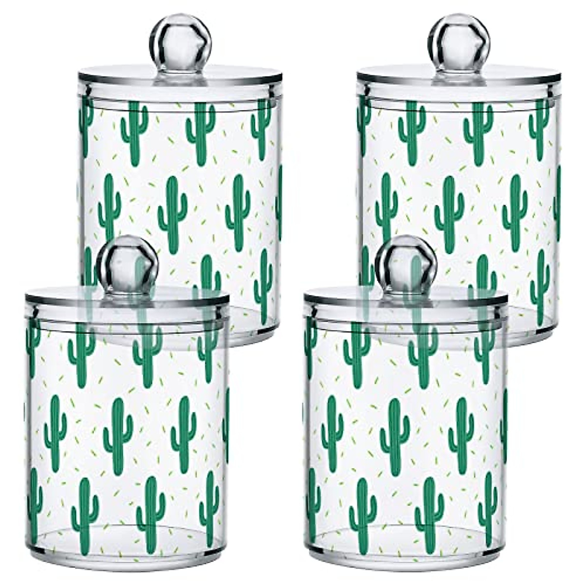 Kigai 2 Pack Apothecary Jars Cute Cactus Qtip Holder Organizer Clear Airtight Container for Cotton Swabs Food Storage 14oz Plastic Jars with Lids