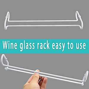 eastbao white 2 Wine Glass Rack Under Cabinet Shelf Glasses Holder Storage With Drying Stemware Rack Under Counter Wine Glass Holder Metal Hanger Steamware Wine Glass Hanging Rack for Kitchen