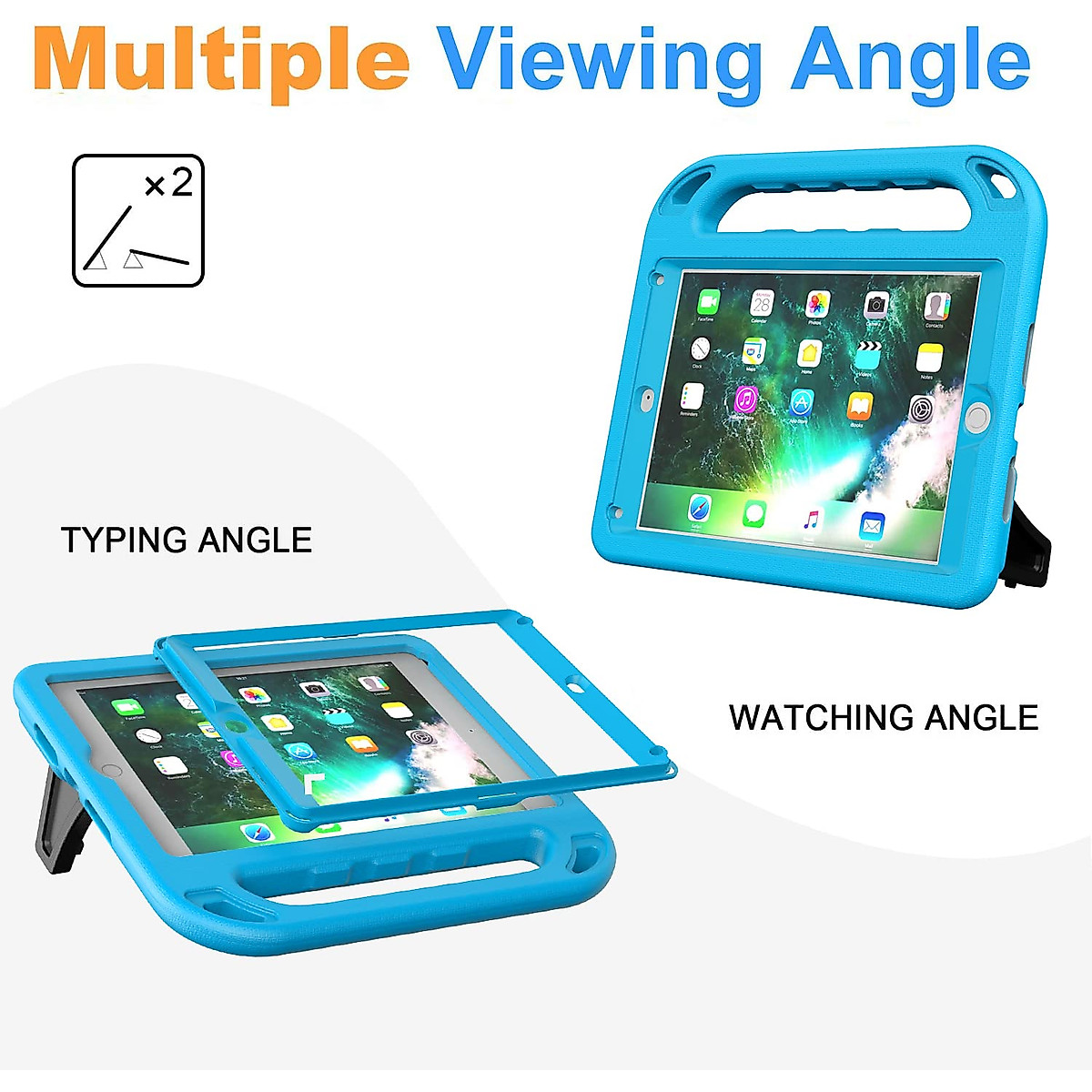 BMOUO Kids Case for iPad 5th/6th Generation, iPad 9.7 2018/2017 Case with Screen Protector, Shockproof iPad Air 2/Pro 9.7 Case with Handle Stand, Blue