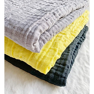 Cute New York Cotton Muslin Swaddle Baby Blankets 2 Pieces Set (Royal Blue/Yellow)