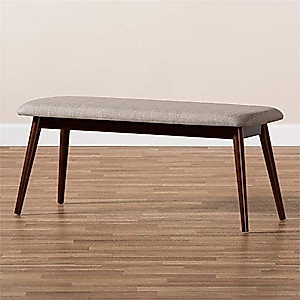 Baxton Studio Flora Mid-Century Modern Light Grey Fabric Upholstered Walnut Finished Wood Dining Bench