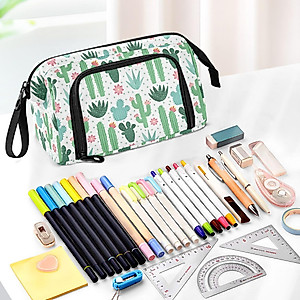Vozoza Cactus Succulent Floral Pen Bag Big Capacity Pencil Case with Zipper Pencil Pouch Pen Cases Organizer for Adults