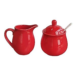 Ceramic Colorful Creamer and Sugar Set with Lid Spoon, Coffee Serving Set
