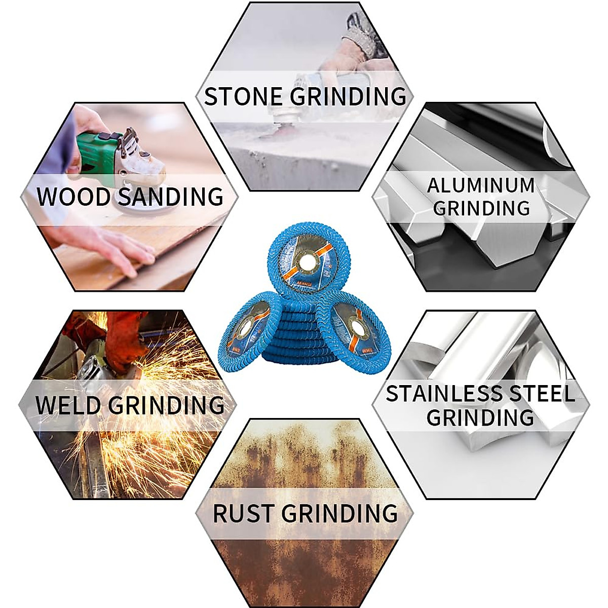 SI FANG 5Pcs Curved Flap Discs Angle Grinder Sanding Disc 60 Grit, Radial Zirconia Grinding Wheel, High Density Abrasive Corner Flap Disc, High Performance Edge Grinding (4inch x 5/8inch)