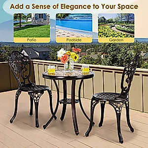 Giantex 3 Piece Patio Bistro Set, Cast Aluminum Patio Table and Chairs with Adjustable Feet, Outdoor Dining Chairs and Table Set for Lawn Porch Garden Balcony Backyard Poolside (Red Copper)