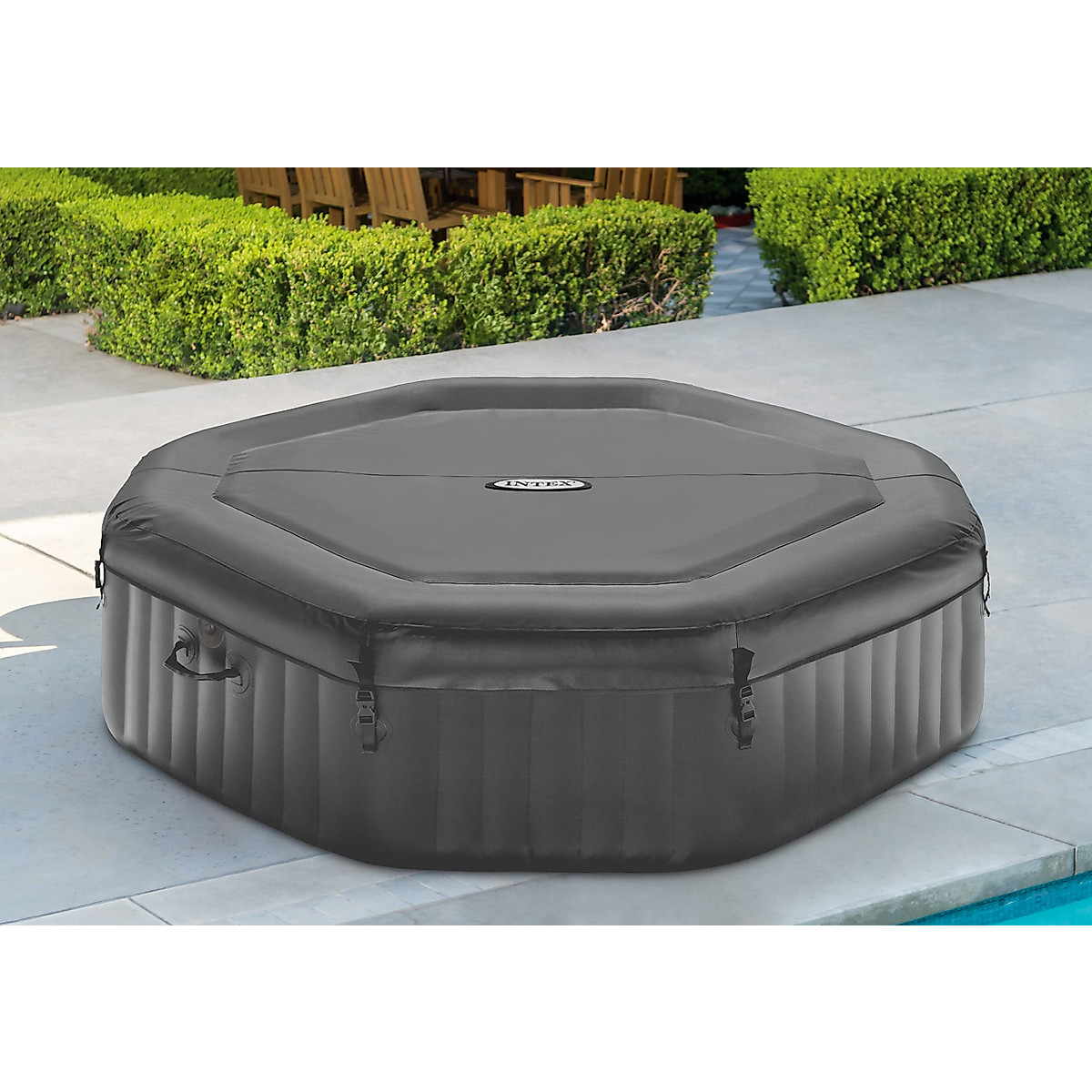 INTEX 28437EP PureSpa Bubble Deluxe Spa Set: Includes Energy Efficient Spa Cover – 140 Bubble Jets – Octagonal Design – 6 Person Capacity – 83" x 83" x 28"
