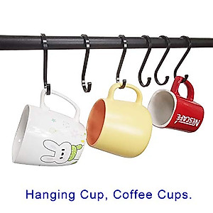 LLPJS Aluminum S Hooks for Hang Shower Curtain, Hanging Kitchen Pot and Pans, Coffee Cups, Grill Utensils, Clothes, Plants, Indoor and Outdoor Decorative S-Hooks, 12 Pack Matte Finish Black