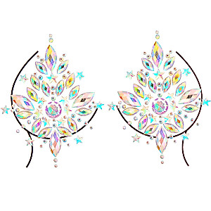 Temporary Tattoo Stickers Jewels Rhinestone Festival Accessories DIY Self Adhesive Crystal Body Jewelry Stickers Makeup Stick Gems Glitter Flower Chest Stickers For Women and Girls 3Pcs