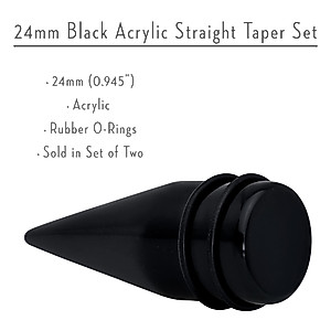 Body Candy Black Acrylic Straight Taper Set 24mm