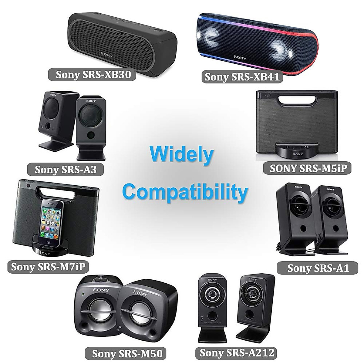 for Sony SRS-XB30 Charger 5V AC Adapter for Sony AC-E0530 SRS-XB30 SRS-XB41 RDP-M5iP RDP-M7iP SRS-A1 SRS-A212 SRS-A3 SRS-M50 SRS-M55 Bluetooth Wireless Speaker Replacement Sony Speaker Power Cord…