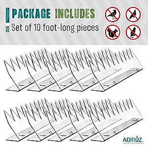 ADIROZ Clear Plastic Bird Spikes for Outdoors – Transparent Acrylic Garden Fence Animal Barrier to Keep Birds Away – Protect Your Home and Patio with a Humane Bird and Squirrel Repellent, 10 Ft.