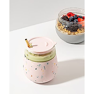 W&P Porter Portable Cocktail Glass with Protective Silicone Sleeve, Terrazzo Blush, 15 Ounces, On-the-Go, Reusable Wine Tumbler with Slide-lock Lid, Dishwasher Safe, 15 oz