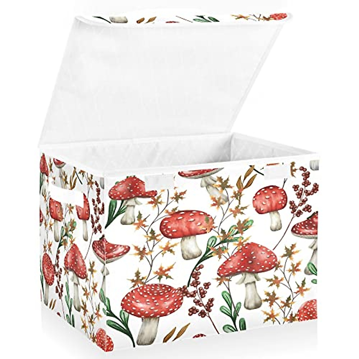 Mushroom Leaves Storage Basket 16.5x12.6x11.8 In Collapsible Fabric Storage Cubes Organizer Large Storage Bin with Lids and Handles for Shelves Bedroom Closet Office