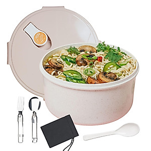 AI LOVE PEACE Microwave Instant Ramen Lunch Bowl Wheat Straw with Steam Release Vent Airtight Clip Lock Container,Microwave Safe ramen bowl with chopsticks for Working Adults, and Families