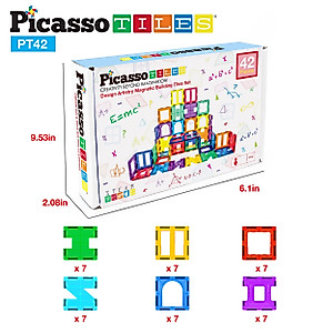 PicassoTiles Magnetic Blocks See-Through Shape STEM Toys for Boys and Girls Toddlers Ages 3+ Magnetic Building Block Tiles Educational Playset Compatible with Major Brand Magnet Tile -Starter Set PT42