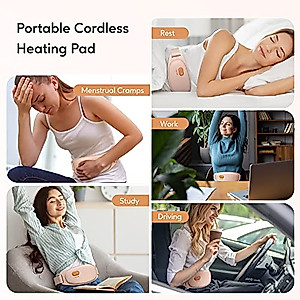 Heating Pad, Portable Electric Heating Pads for Cramps and Back Pain Relief, Large Heating Pad with 3 Heat Levels and 5 Vibration Massage Modes for Fast Soothe Comfort, Cordless Heating Pad for Women