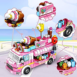 Vatos Girls Building Blocks Toys - 553 Pieces Ice Cream Truck Set Toys for Girls 25 Models Pink Building Bricks Toys STEM Toys Valentines Day Gifts for Kids Girls Age 6-12 and Up