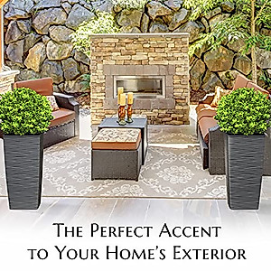 Janska by Mueller M-Resin Heavy Duty Tall Planter, Indoor/Outdoor Grande Plant, Tree, Flower Pot, 2-Piece Set, 24”, Modern Design, Built-in Drainage, Dark Gray