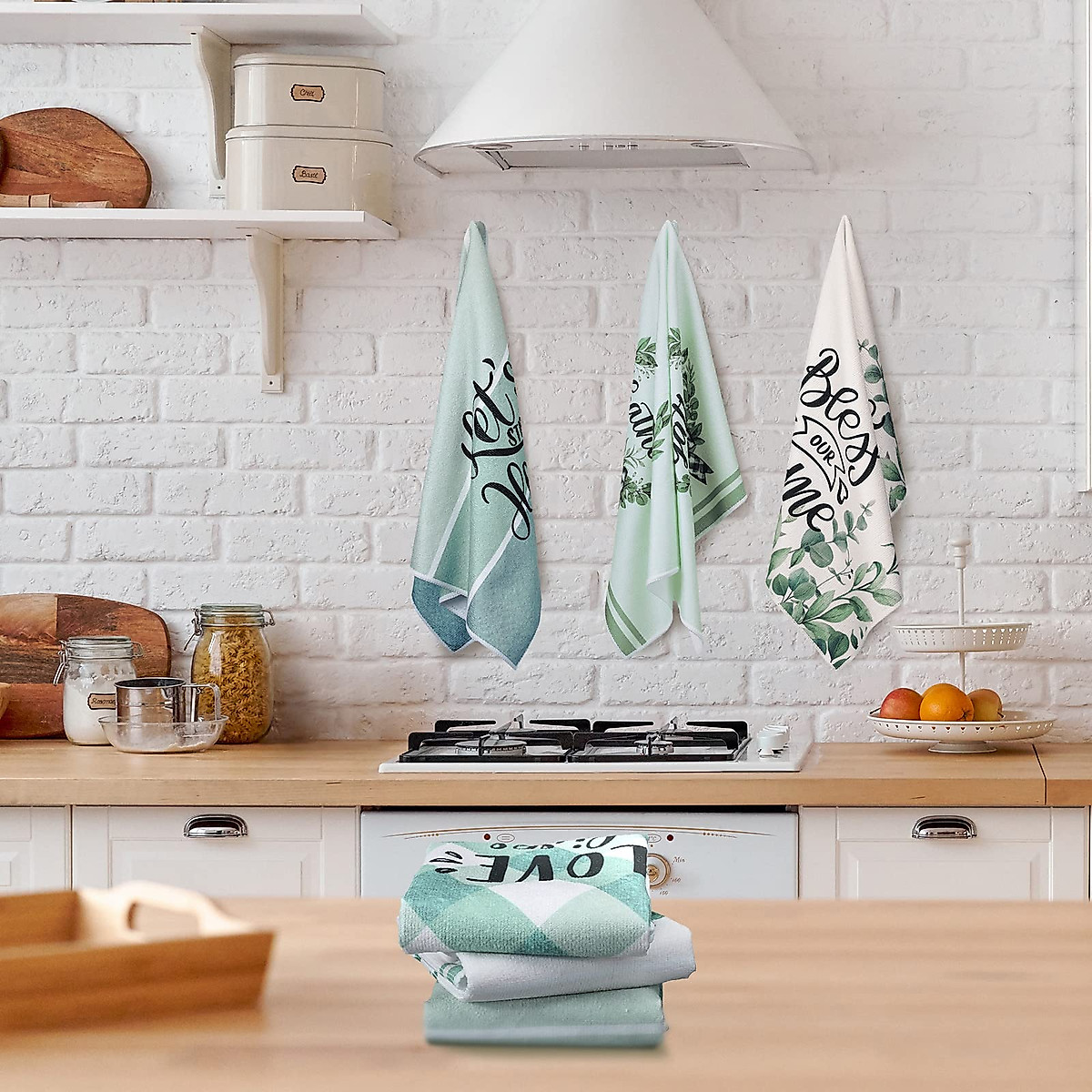 Kajaia 6 Pcs Spring Kitchen Towels Eucalyptus Leaves Hand Towels 15.7 x 23.6 Inch Summer Green Dish Towel Farmhouse Absorbent Decorative Tea Towels Dishcloths for Home Bathroom Decor Housewarming Gift