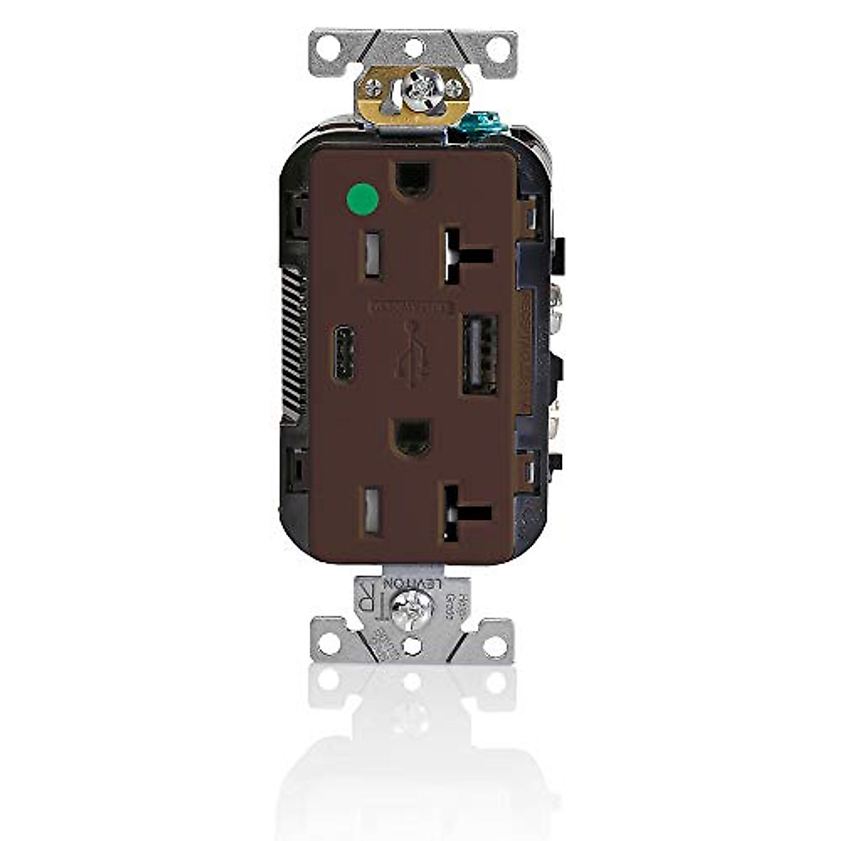Leviton T5833-HG Heavy-Duty Hospital Grade, Tamper Resistant, Type A-C USB Charger Receptacles, 20 Amp, Brown