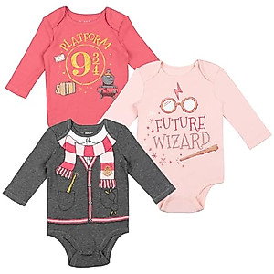 Harry Potter Hermione Baby Girls 3 Pack Bodysuit red/pink/heather grey 12 Months