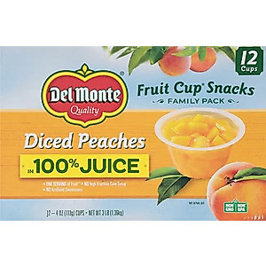 DEL MONTE Diced Peaches FRUIT CUP Snacks in 100% Fruit Juice, 12 Pack, 4 oz