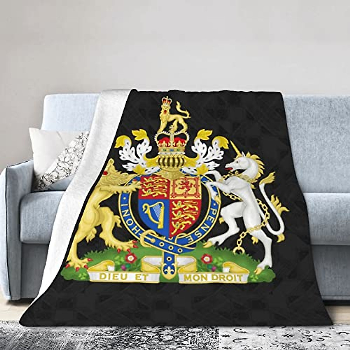Royal Coat of Arms of The United Kingdom Flannel Fleece Throw Blanket ,Softest Super Fluffy Bed Plush Blanket Throw, Sofa Luxury Cozy Couch Blanket 80"x60"
