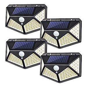 Solar Lights Outdoor - Solar Wall Light 100 LEDs Wireless Solar Motion Sensor Security Lights with 270° Wide Angle IP65 Waterproof 3 Optional Mode for Garden Patio Yard Front Door Garage Porch,4 Pack