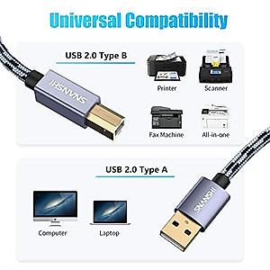 SNANSHI Printer Cable 25 ft USB Printer Cable USB A to USB B Cable Printer USB Cable Compatible with HP, Canon, Dell, Epson, Lexmark, Xerox Printer and More