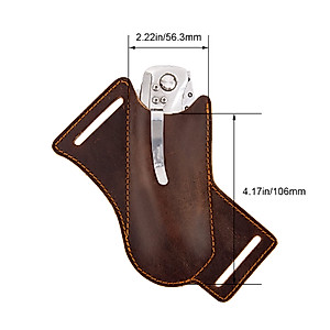 Leather Knife Sheath for Belt,Pocket Knife Holder,EDC Belt Pocket Organizer,Handmade Cross Draw Left Side Carry Open Knife Holster,EDC Leather Sheath for 5 inch Folding Knife,Gifts for Men Dark Brown
