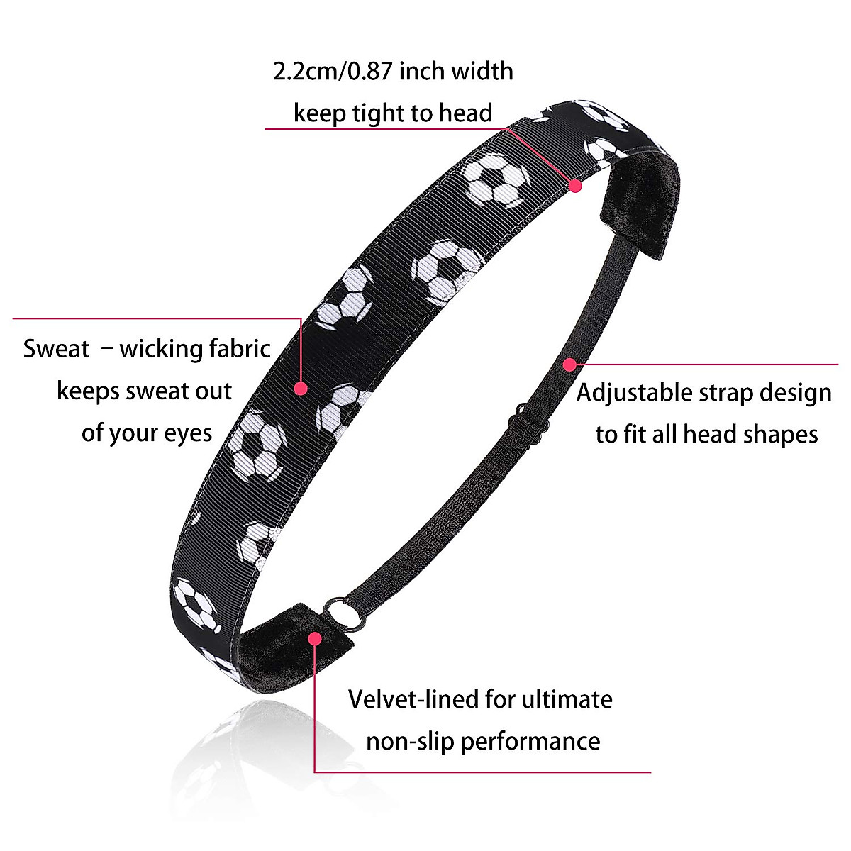 SATINIOR 8 Pcs Soccer Headband for Girl Non Slip Soccer Hairband Adjustable Elastic Sport Hair Accessories for Women Players Fans