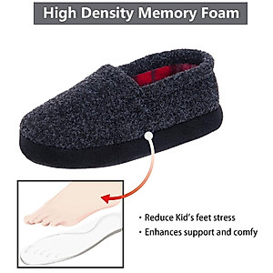 festooning Boys Comfy Spring Winter Warm House Bedroom Slippers with Memory Foam Indoor Non-Slip Sole for Toddler Little Big Kid Grey Size 11-12 M US