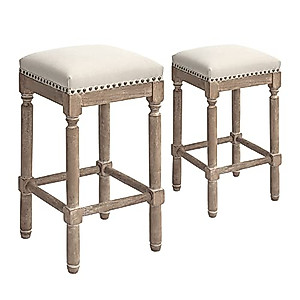 Homestripe Kitchen Counter Pub-Height Barstool 26 Inch Seat Height, Taupe Set of 2, Tan
