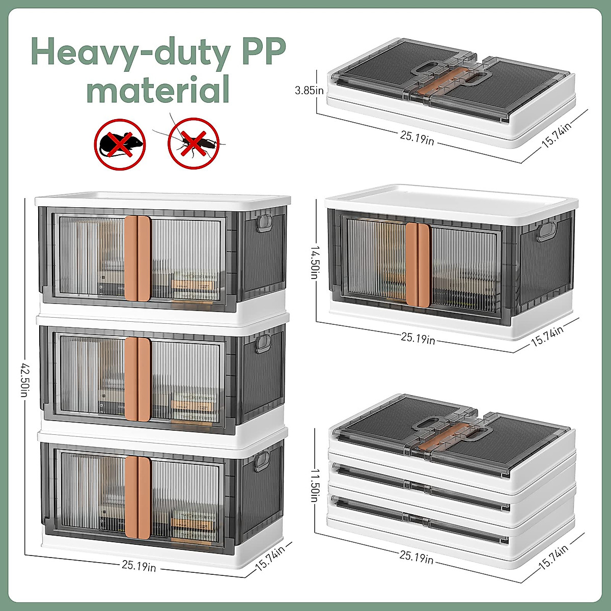 Mirspt Storage bins,plastic storage bins with lids-76Quart large foldable storage containers，Stackable storage drawers for bedroom, hall, kitchen, RV, office(3Packs)