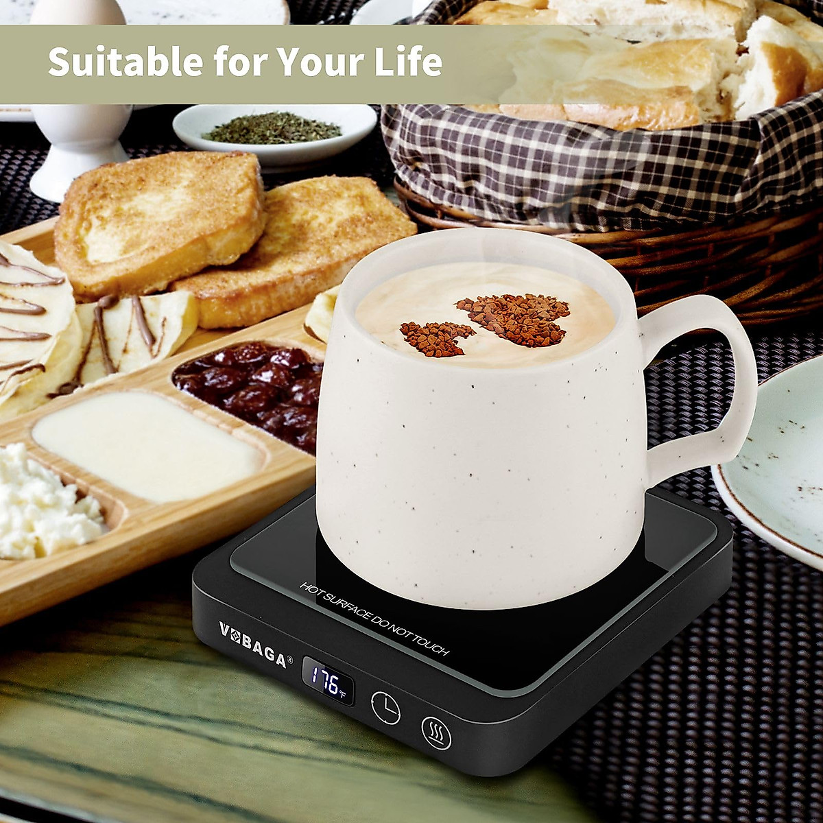 VOBAGA Mug Warmer, Coffee Cup Warmer for Office Home Desk with 5 Temperature Settings, Candle Warmer & Beverage Warmer with Digital Display Auto Shut Off for Heating Coffee, Cocoa, Milk, Tea(No Cup)