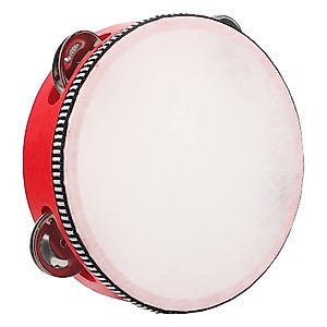 Dreokee 6 Inch Tambourine Red Wooden Handheld Tamborine with 4 Pair Metal Jingle Bells Percussion Instrument Musical Instrument Tambourines for Adults Party Education Church