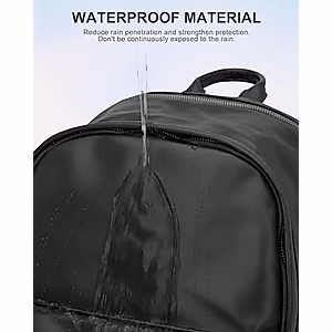 Laptop Backpack Women, Faux Leather Work Travel Backpack for Men with USB Port, Waterproof Fashion Casual Daypack for Business University, Large Capacity Carry On Backpack for Airplanes, Black