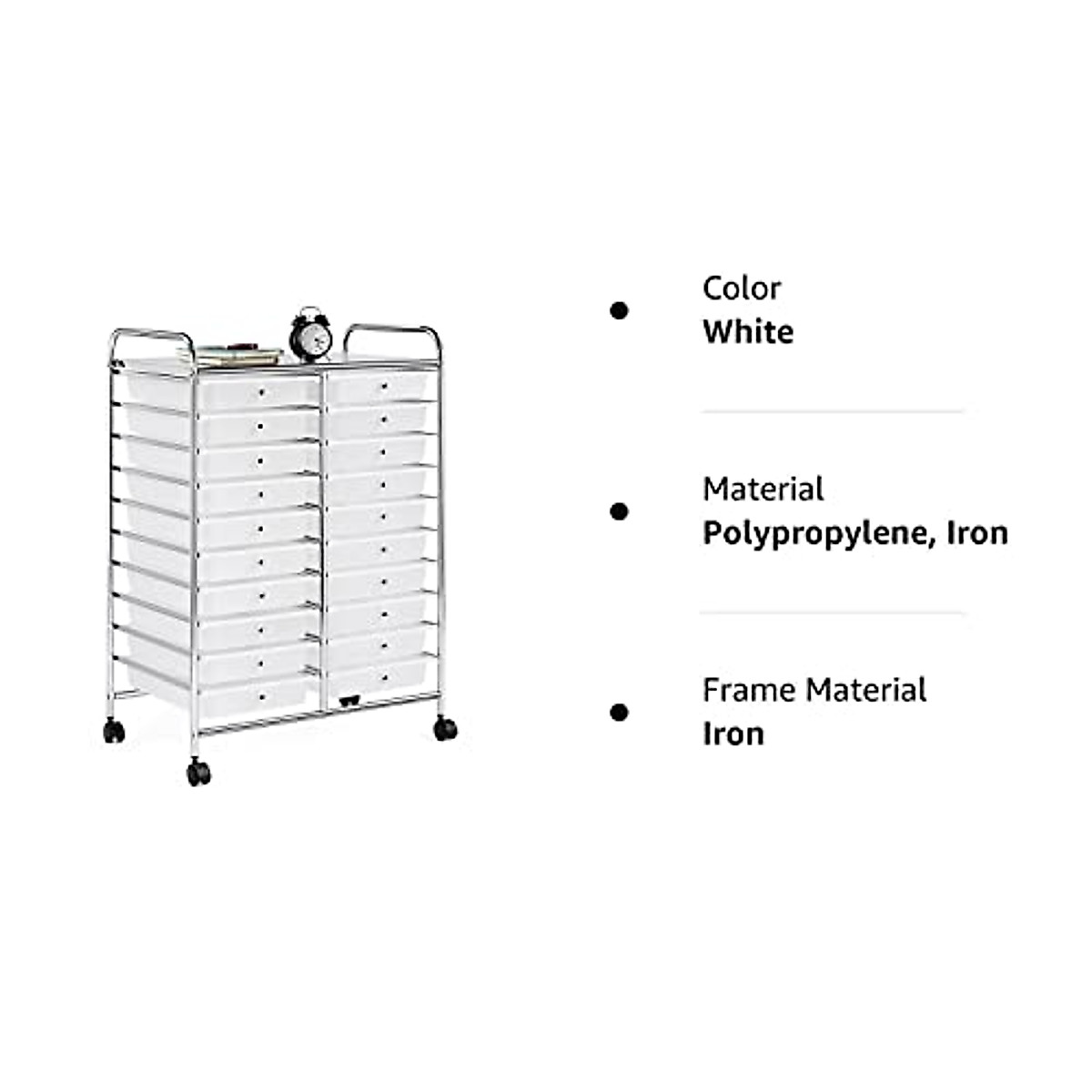Yaheetech 20 Drawers Rolling Storage Cart Multipurpose Movable Organizer Cart Tools Scrapbook Paper Organizer on Wheels, White