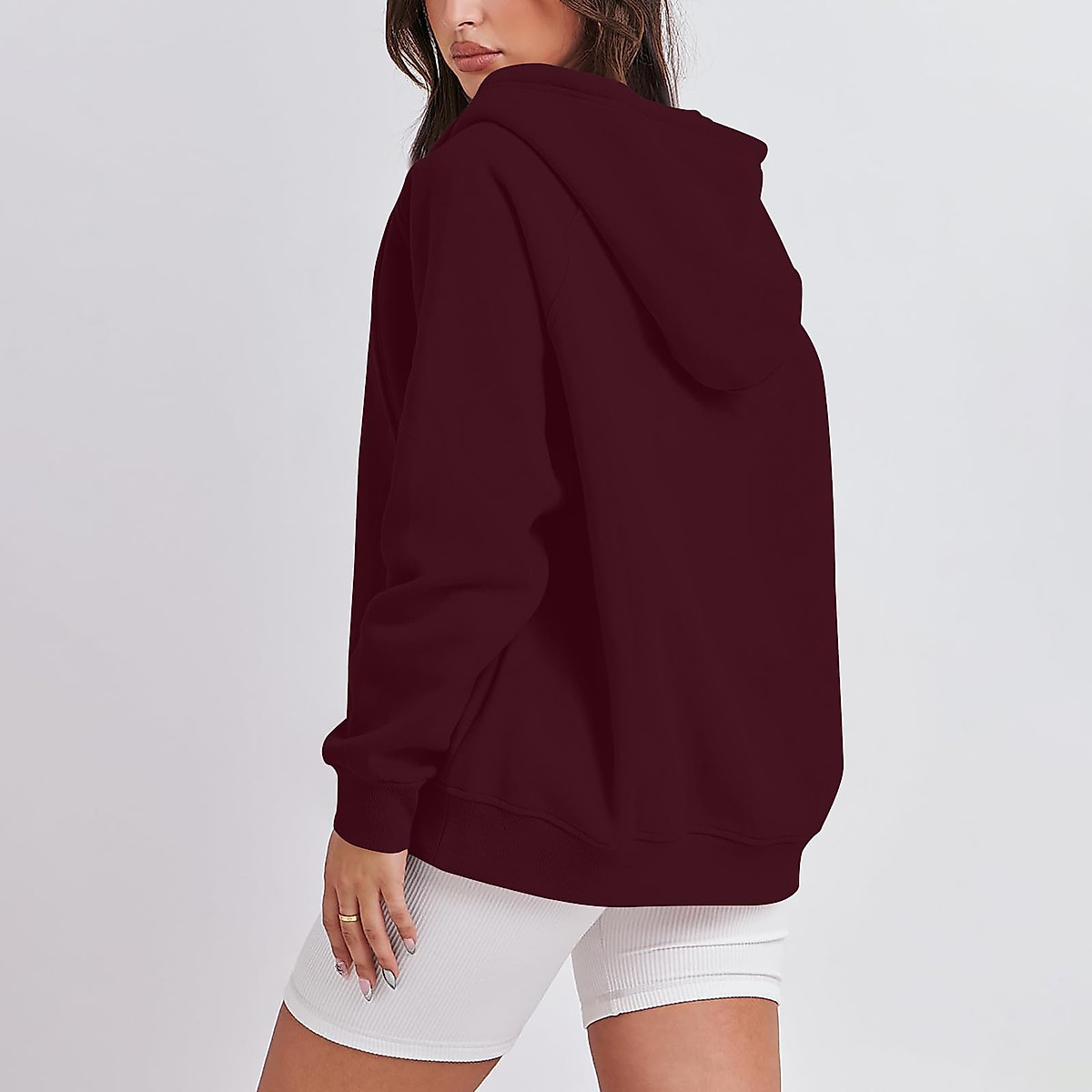 WPNMASNP Womens Fall Hoodies Drawstring Casual Long Sleeve Blouses Fashion Plus Size Tees Y2k Oversized Pullovers Trendy Tops Wine