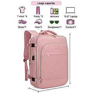 Roysmart Travel Backpack for Women, Carry on Suitcase Bag Personal Item Bag for Airlines, Outdoor Waterproof Hiking Backpack, Sports Rucksack Dasual Daypack-Pink