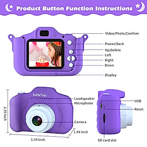 Kids Camera for Girls and Boys, Upgrade HD Digital Camera with Soft Silicone Cover, Toddler Camera Birthday Gifts Toys for Age 3 4 5 6 7 8 9 10 11 12,32GB SD Card,Video Recorder 1080P