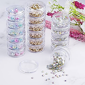 6 Sets 6 Layer Stackable Plastic Containers, Fengek 10G/10ML Clear Cosmetic Storage Box Round Organizer Jars for Beads, Buttons, Small Jewelry Findings