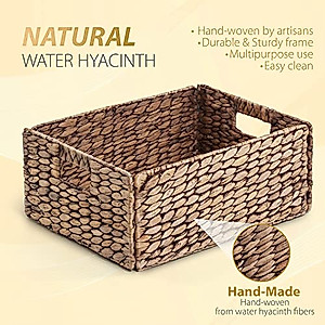 BLUEWEST Woven Baskets for Storage (Set of 4), 15.2" x 11.8" Natural Wicker Hyacinth Storage Basket with Firm Built-in Handles, Multifunction Handwoven Basket for Organizing Kitchen/Bathroom/Laundry Room/Wardrobe/Living Room