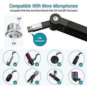 Mercase Boom Arm, Foldable Desktop Metal Mic Stand, Adjustable Scissor Microphone Arm Stand with Desk Mount Clamp, Hidden Cable Trough, 3/8" to 5/8" Adapter for Blue Yeti Snowball HyperX QuadCast