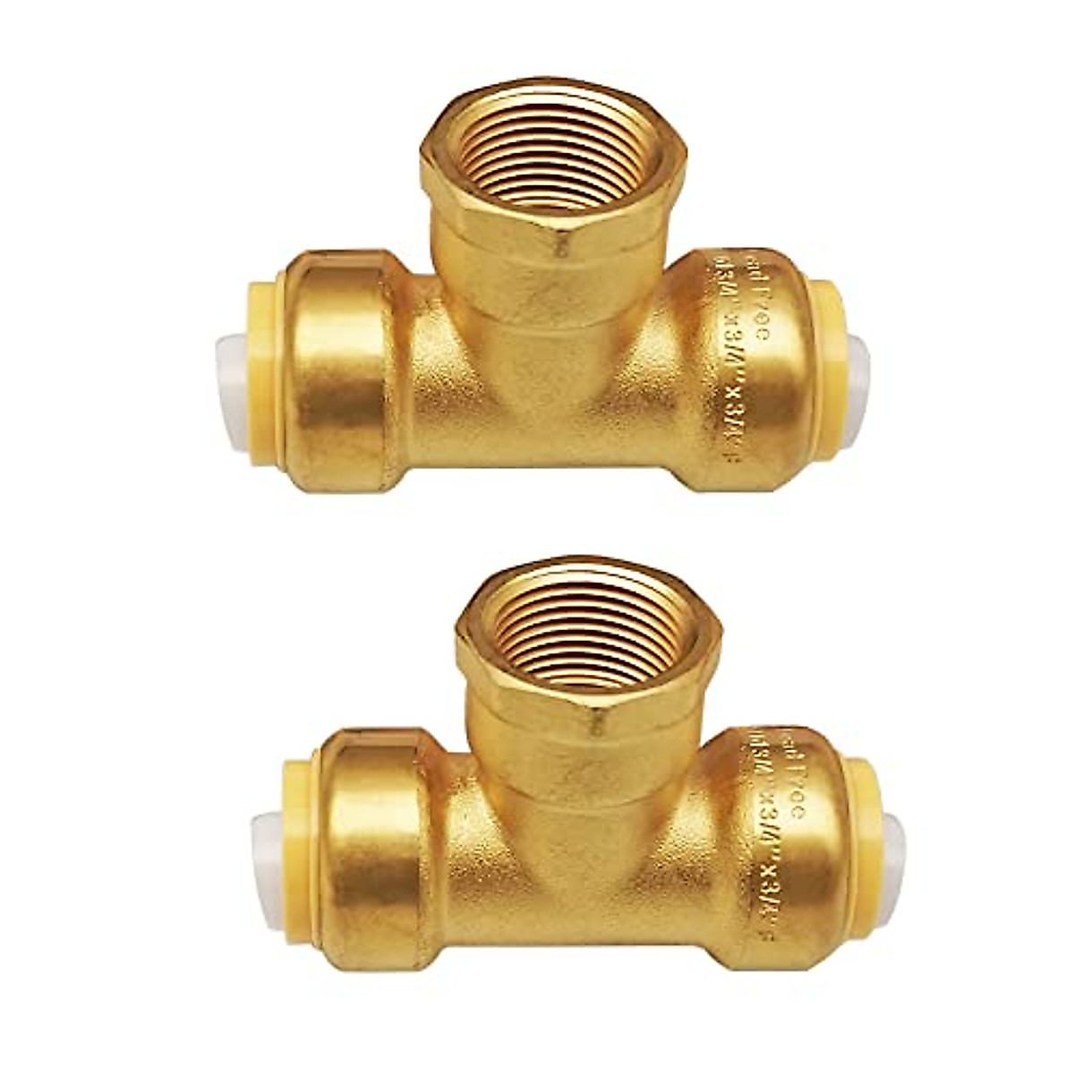 HQMPC Pex Fittings Female Tee No Lead 3/4" Push Fit Female Plumbing Tee Push-to-Connect Plumbing Fittings Brass Pipe Connector T Fittings for Copper PEX CPVC 2Pcs