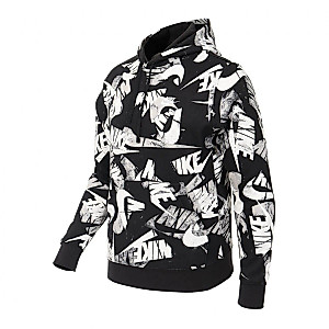 Nike Men's Essentials+ Allover Print Fleece Hoodie Black/White Medium